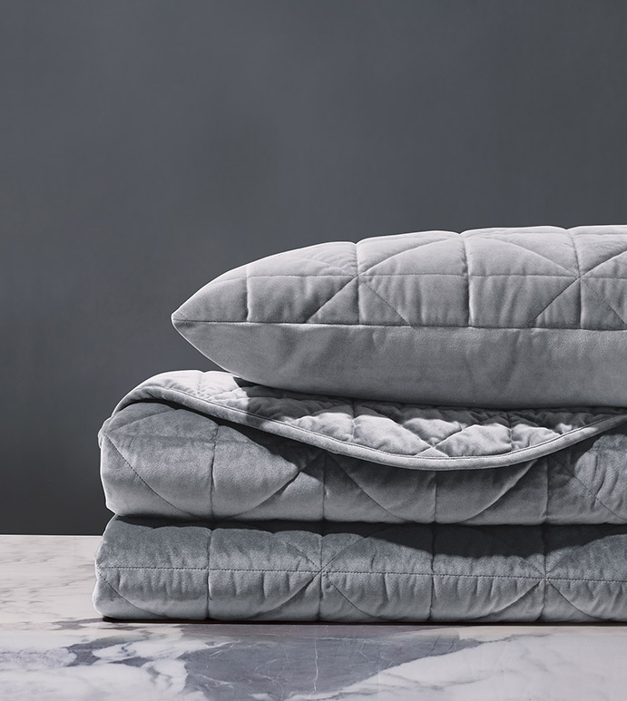 Nova Quilted Velvet Coverlet In Heather | Eastern Accents