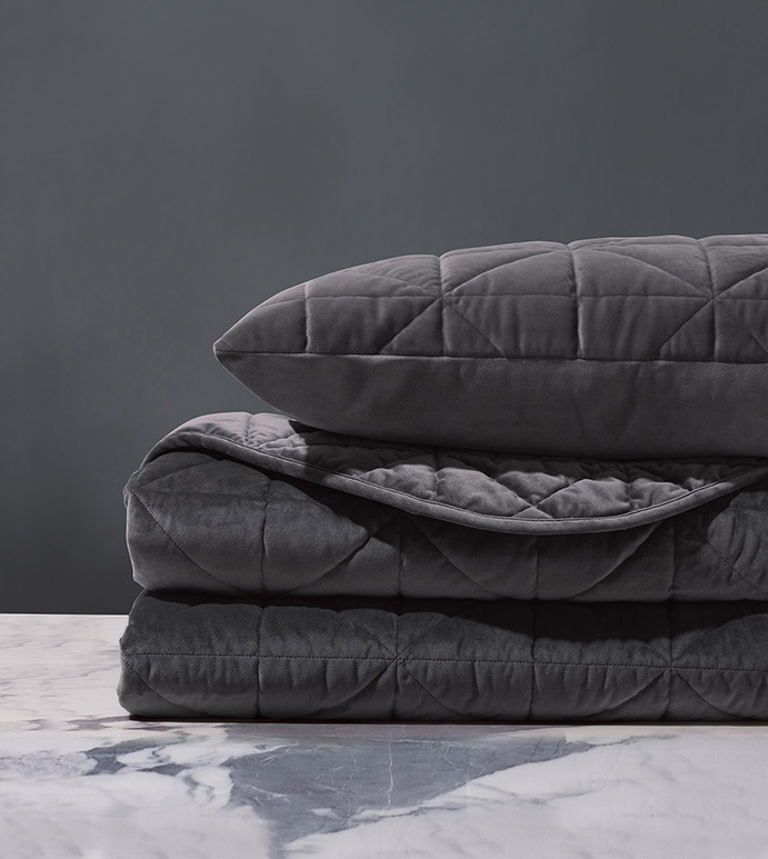 Nova Quilted Velvet Coverlet In Slate | Eastern Accents