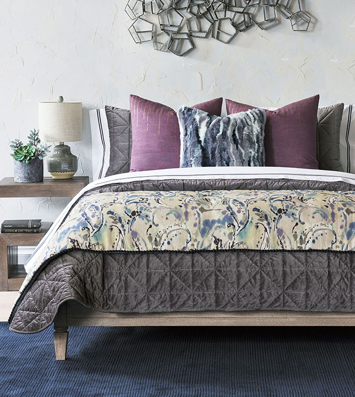 Nova Quilted Velvet Coverlet In Slate | Eastern Accents