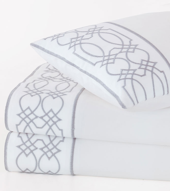 Nicola Embroidered Border Flat Sheet In Gray | Eastern Accents