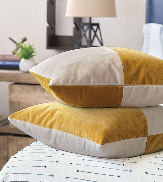 Uma Colorblock Decorative Pillow In Mustard - 20x20 | Eastern Accents