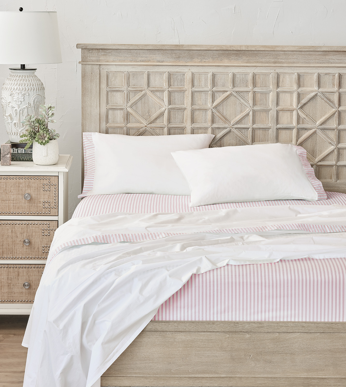 Blass Ticking Sheet Set In Petal | Eastern Accents
