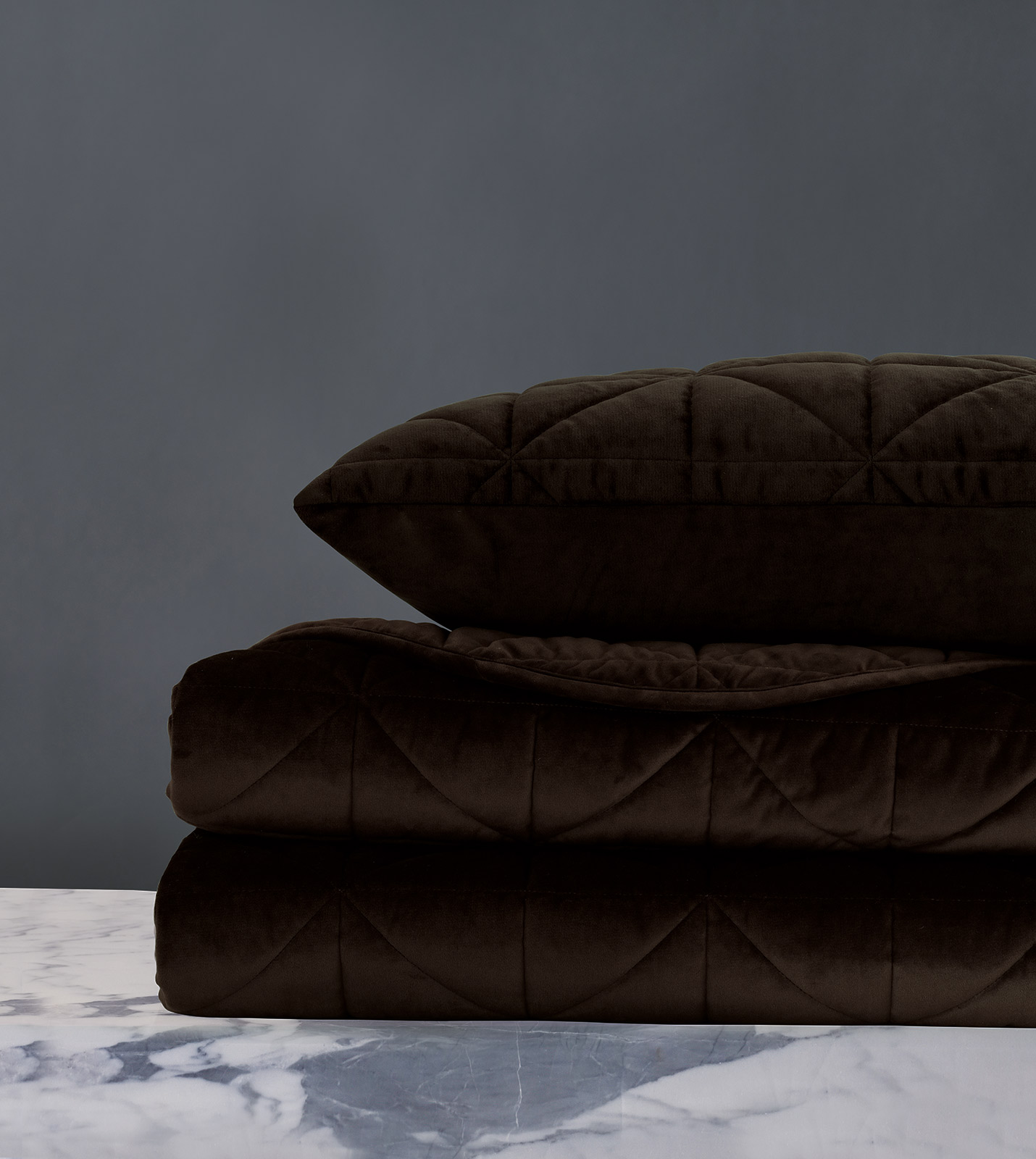Nova Quilted Velvet Coverlet In Cocoa | Eastern Accents