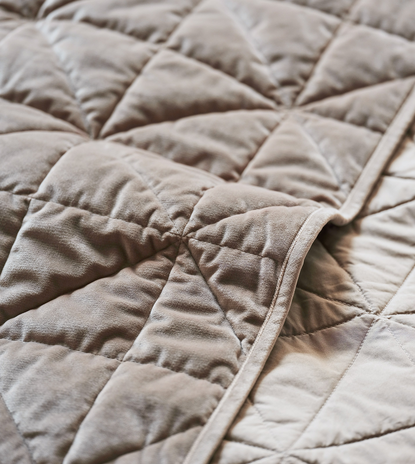 Nova Quilted Velvet Coverlet In Fawn | Eastern Accents