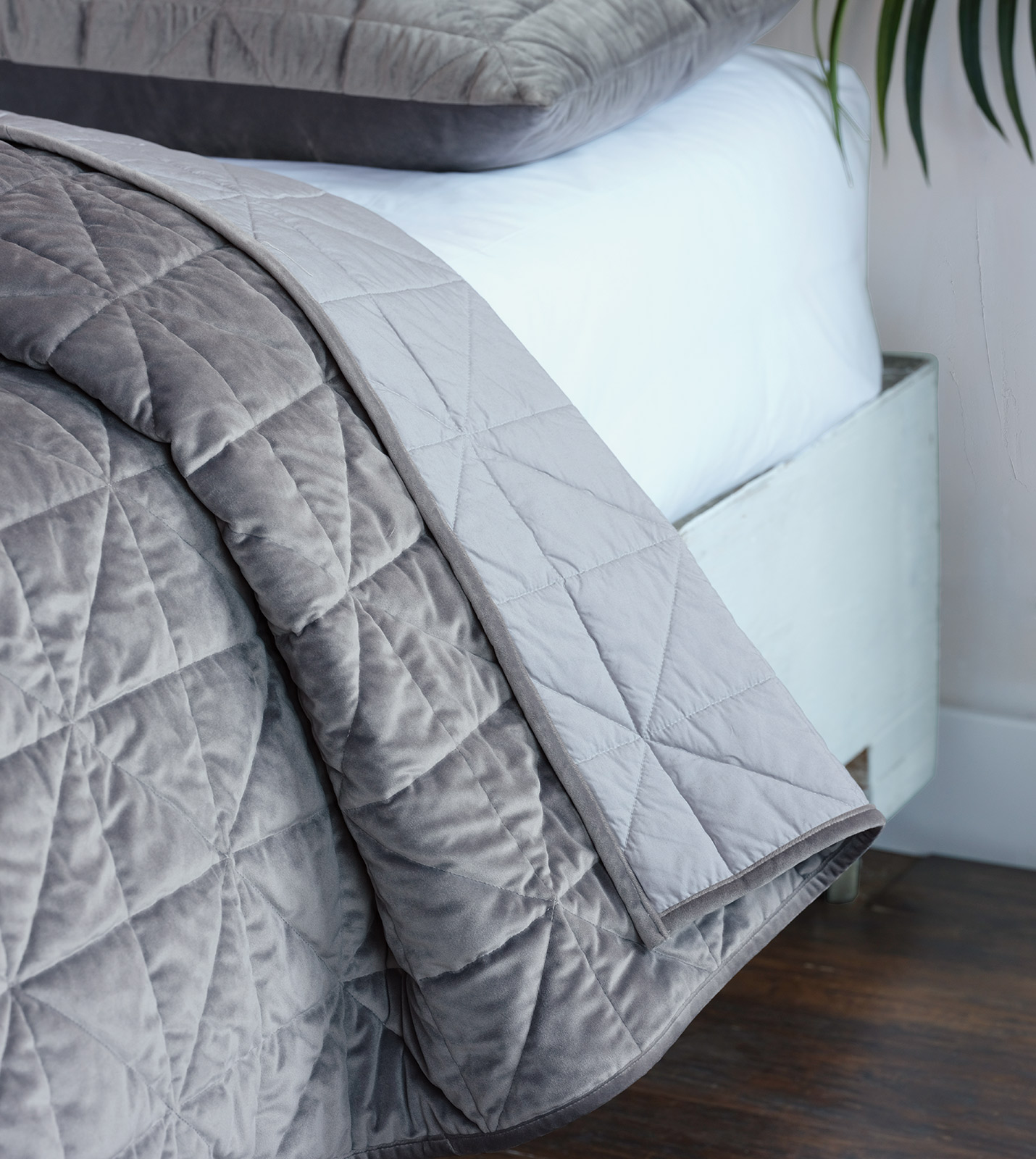 Nova Quilted Velvet Coverlet In Heather | Eastern Accents