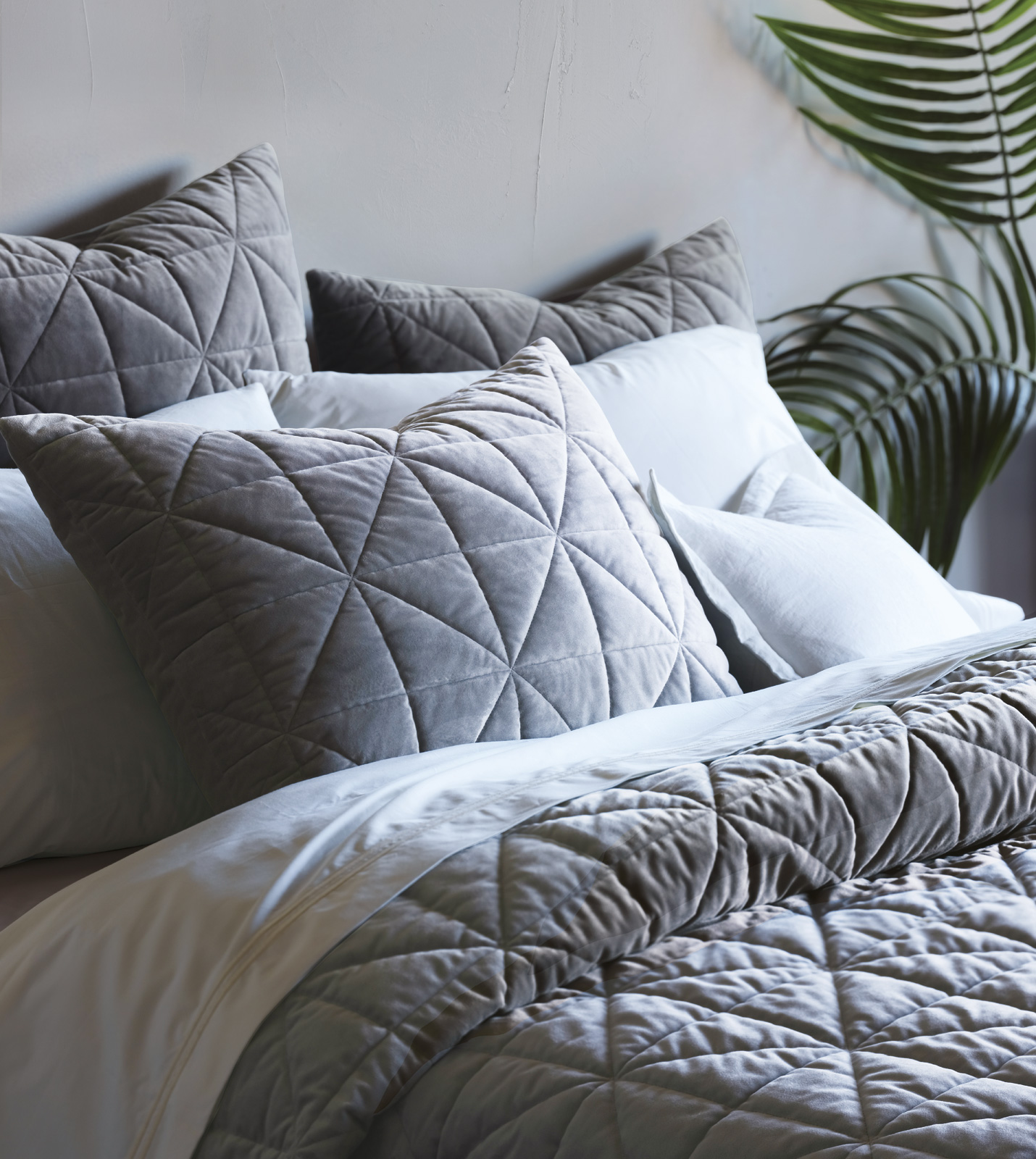 Nova Quilted Velvet Coverlet In Heather | Eastern Accents