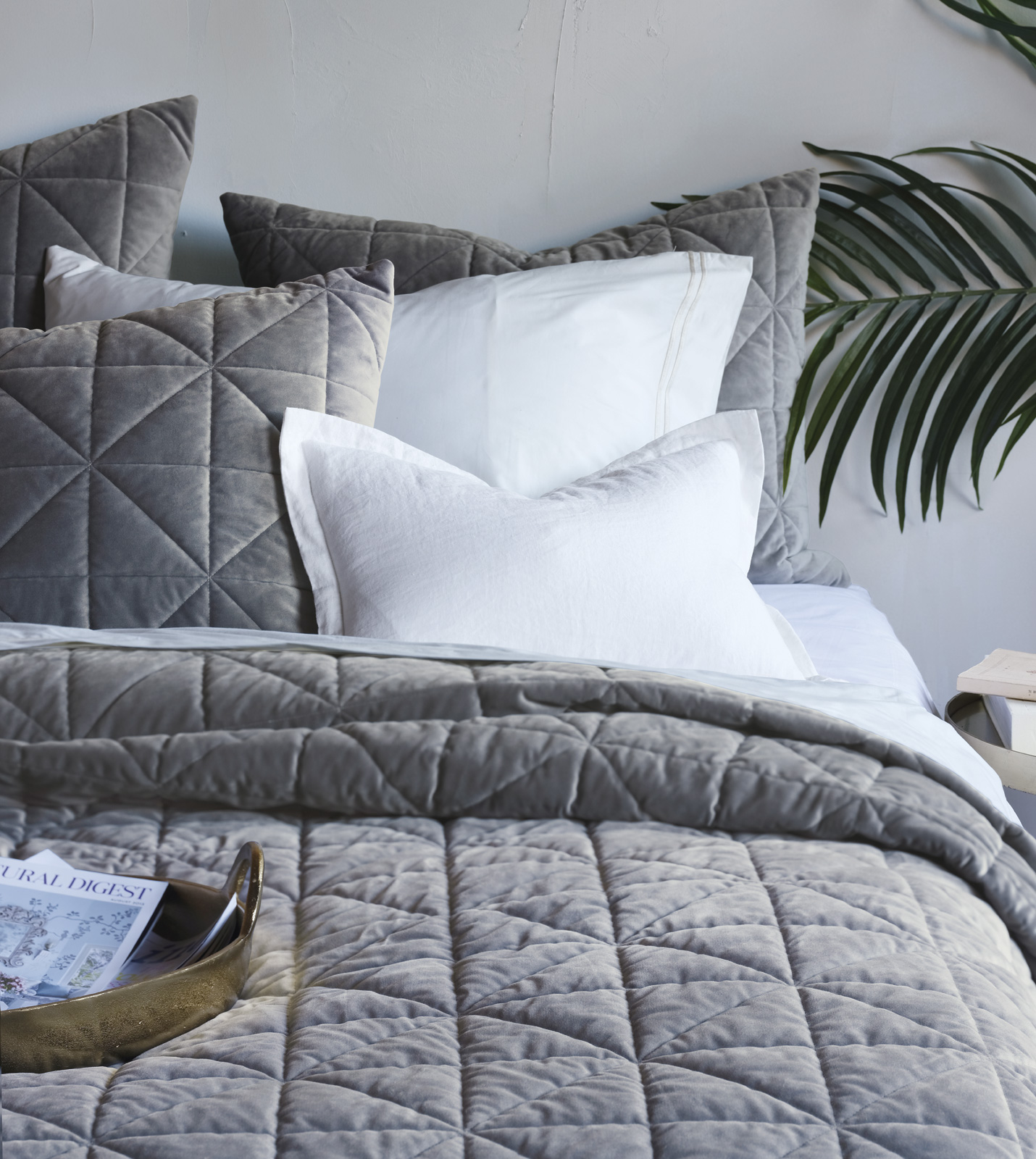 Nova Quilted Velvet Coverlet In Heather | Eastern Accents