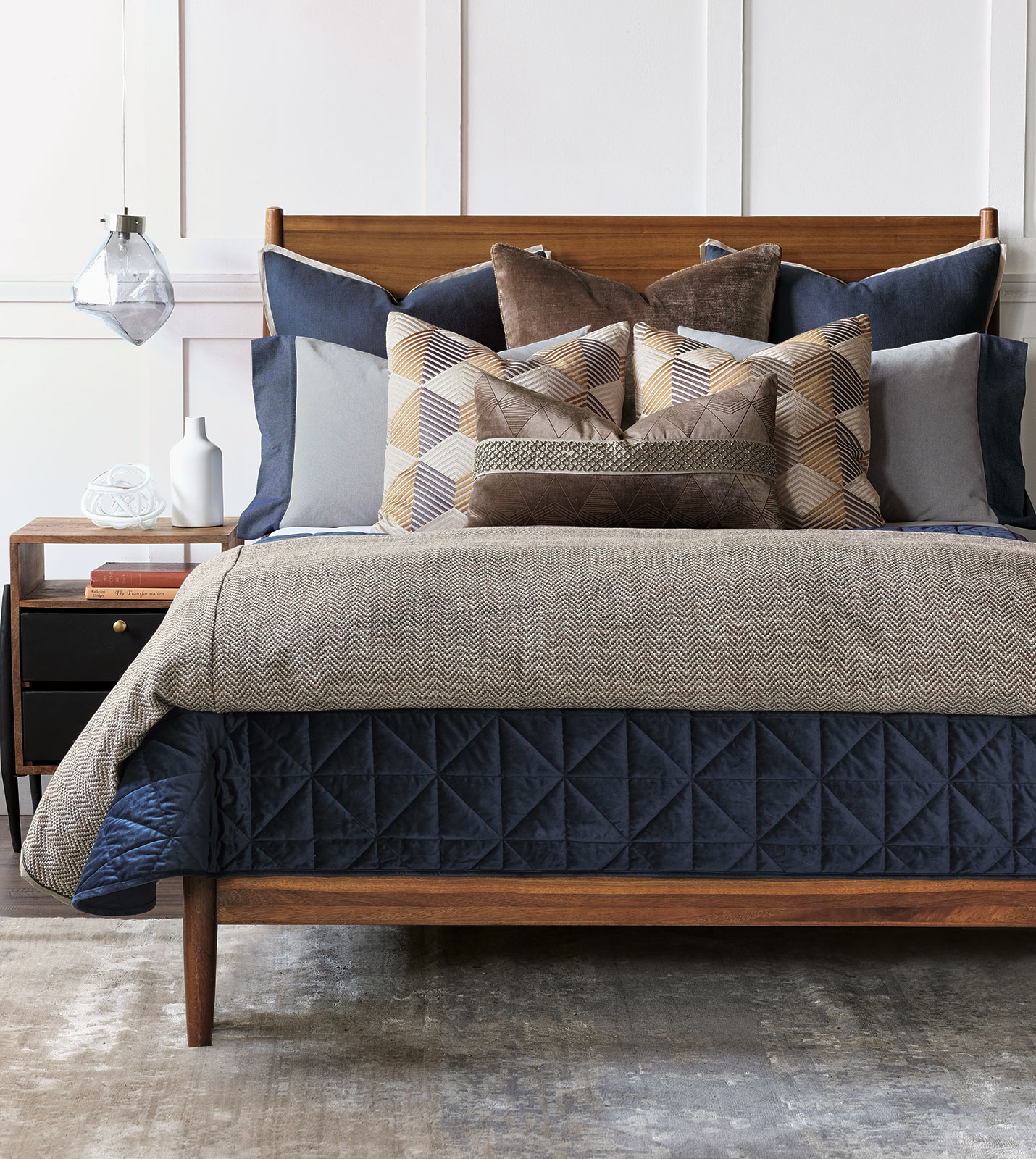 Nova Quilted Velvet Coverlet In Indigo | Eastern Accents