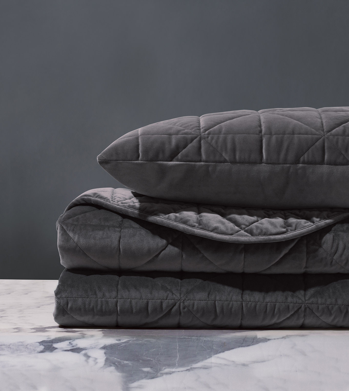 Nova Quilted Velvet Coverlet In Slate | Eastern Accents