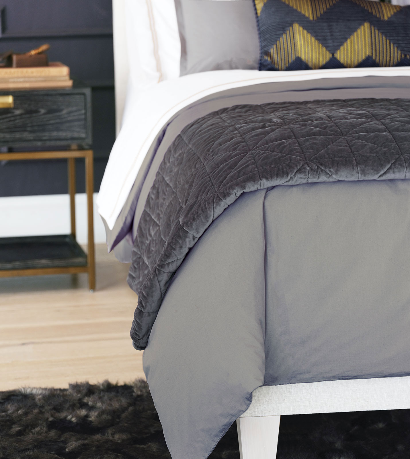 Nova Quilted Velvet Coverlet In Slate | Eastern Accents