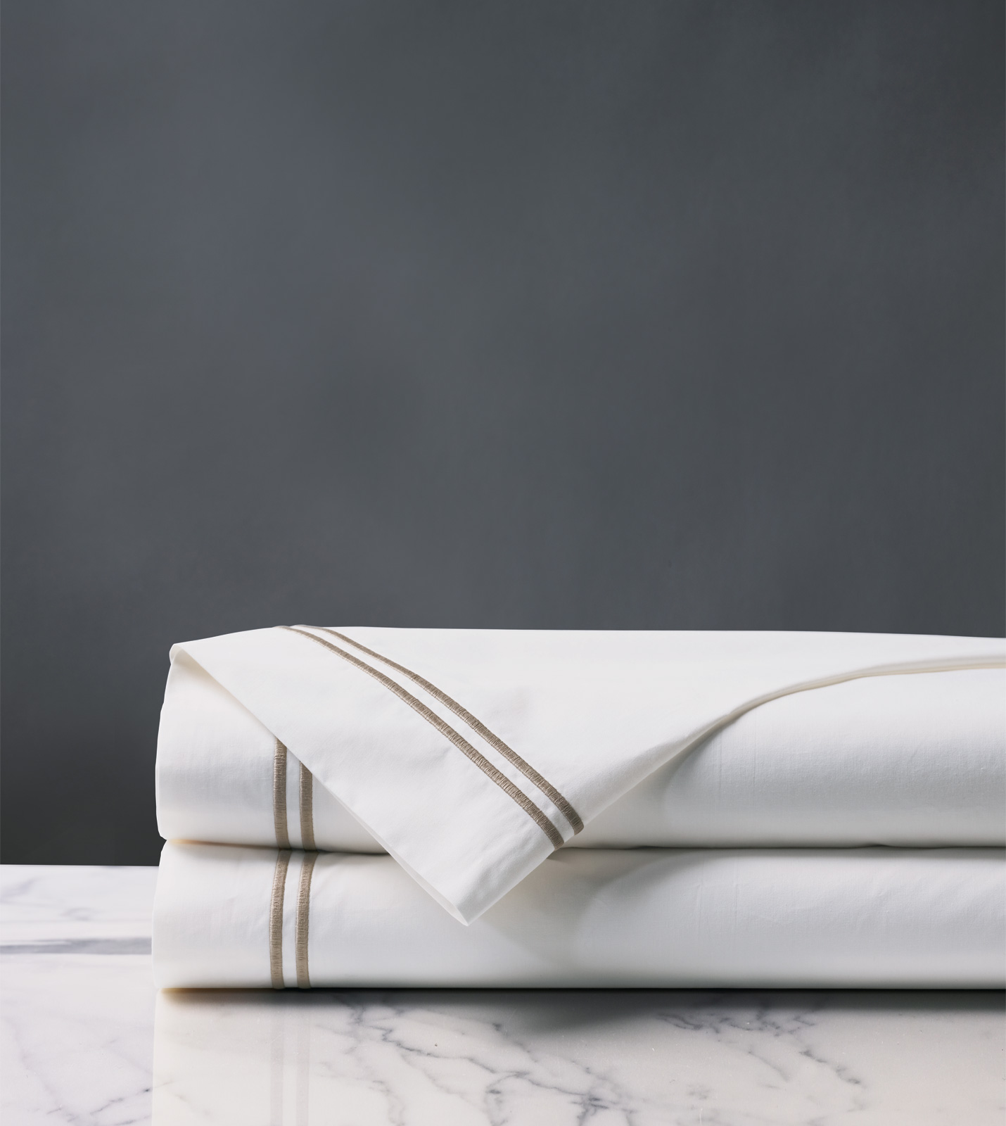 Enzo Satin Stitch Flat Sheet In Sable | Eastern Accents