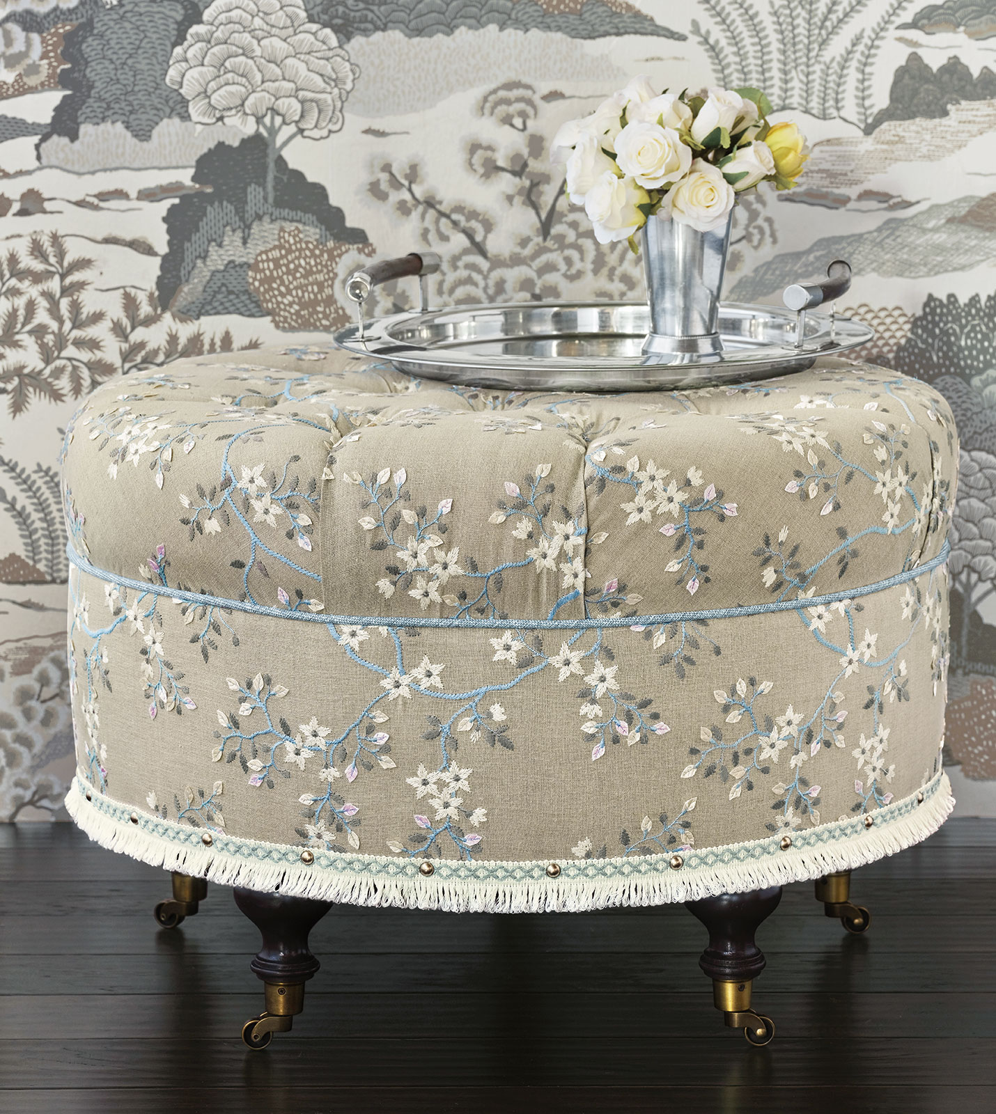 Amberlynn Embroidered Ottoman | Eastern Accents