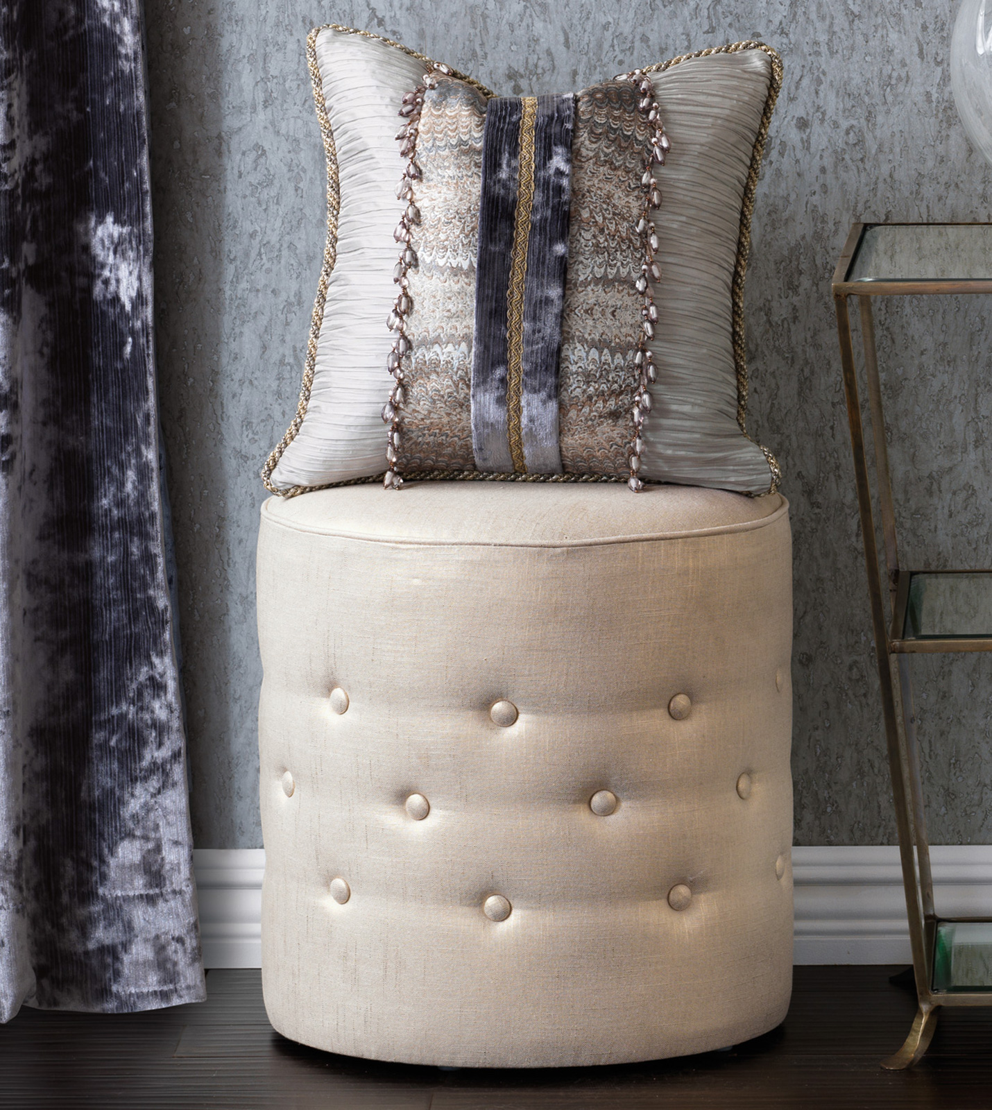 Reflection Gold Tufted Ottoman | Eastern Accents