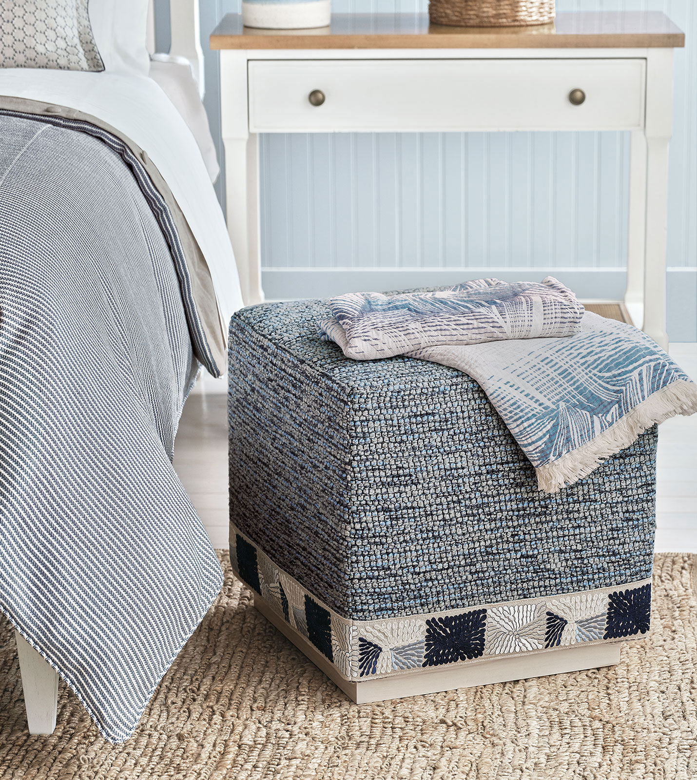 Beau Embroidered Ottoman | Eastern Accents