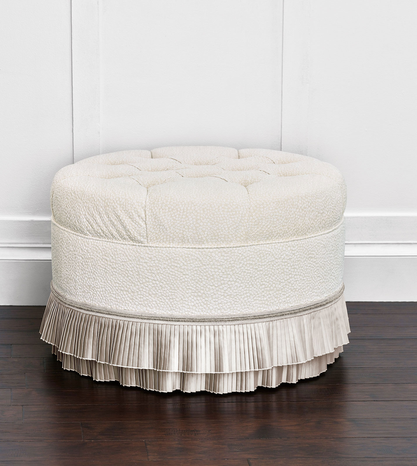 Romilly Pleated Round Ottoman | Eastern Accents