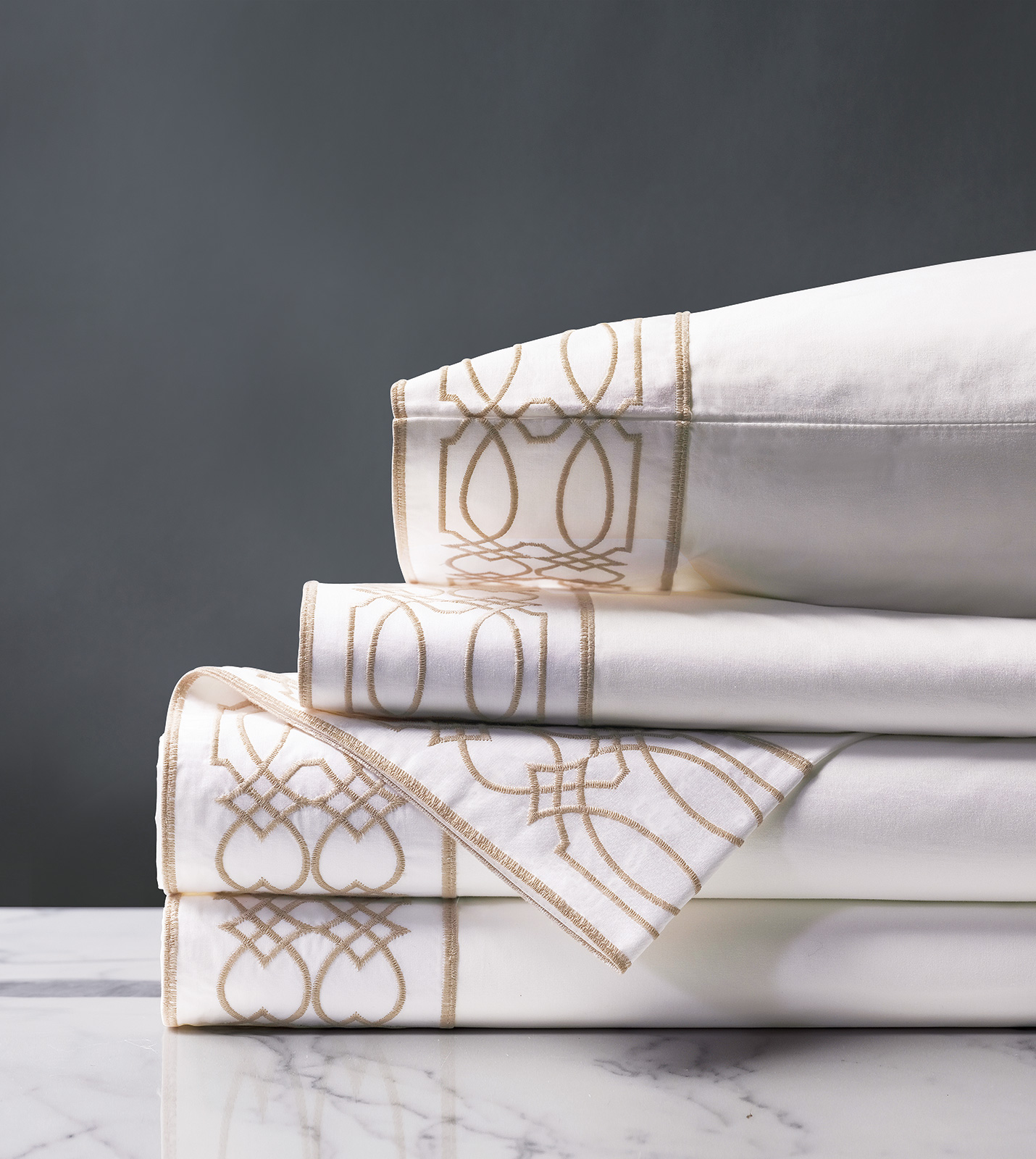 Nicola Embroidered Border Sheet Set In Wheat | Eastern Accents