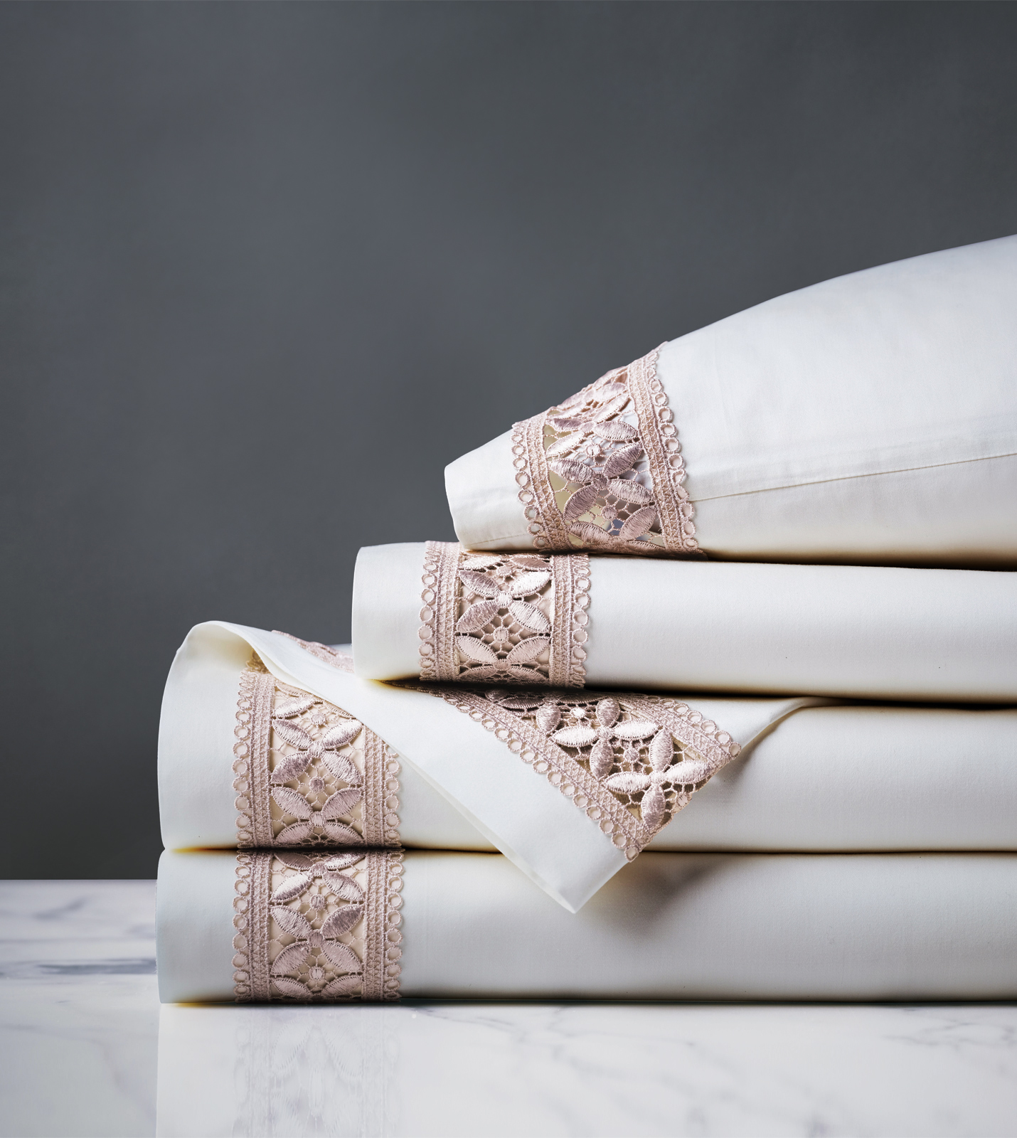 Juliet Lace Sheet Set In White/fawn | Eastern Accents