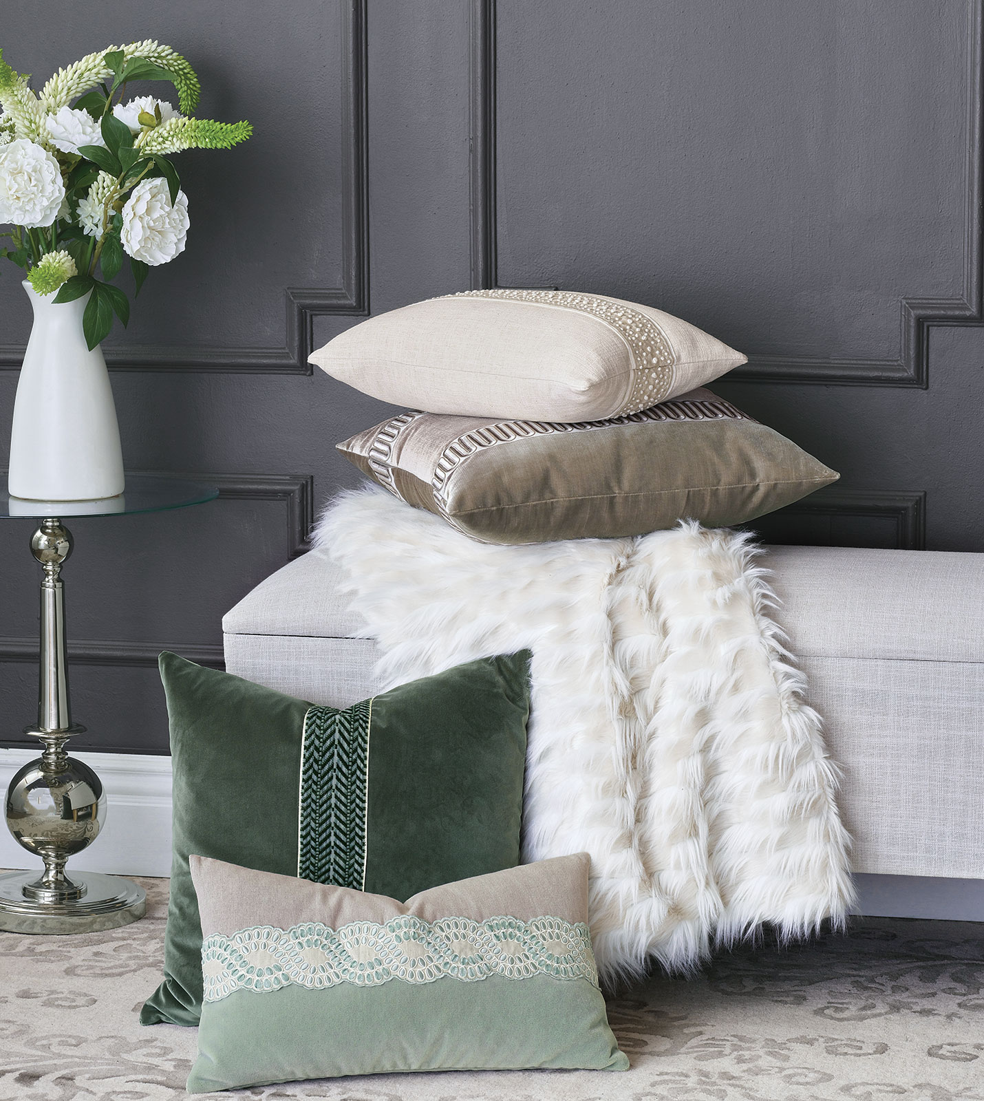 Velda Embroidered Border Decorative Pillow | Eastern Accents